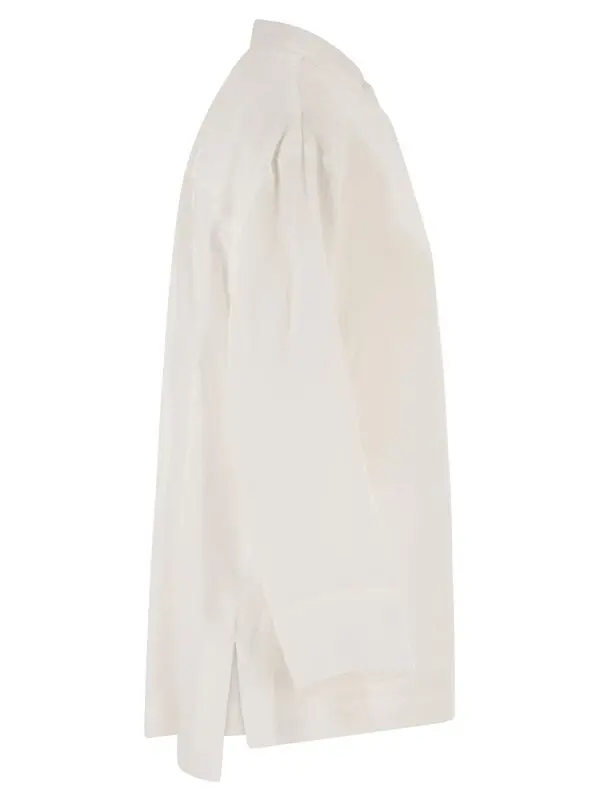 Max Mara S Linen Mandarin Collar Shirt - White