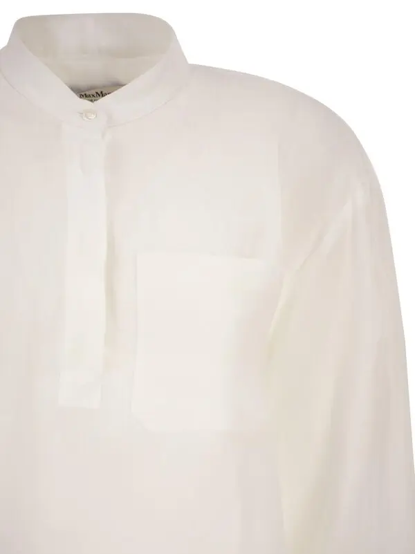 Max Mara S Linen Mandarin Collar Shirt - White