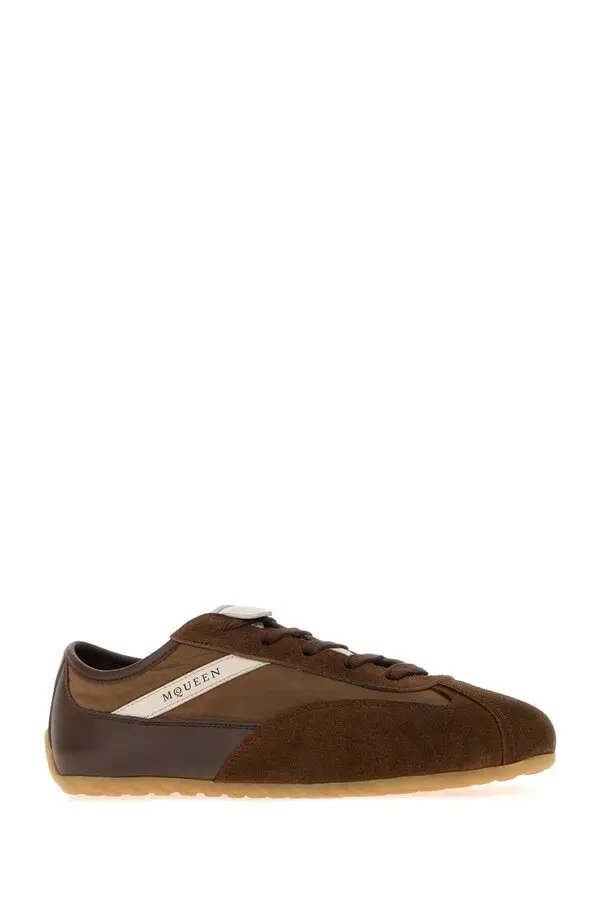 Alexander McQueen Chocolate Leather And Fabric Boxe Sneakers