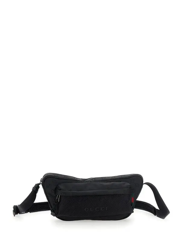 Gucci Black Pouch With Adjustable Waist Strap And Logo Lettering On The Front In Gg Canvas - Multicolor