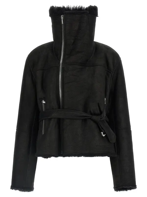 Rick Owens Cropped Shearling Flight Jacket - Black