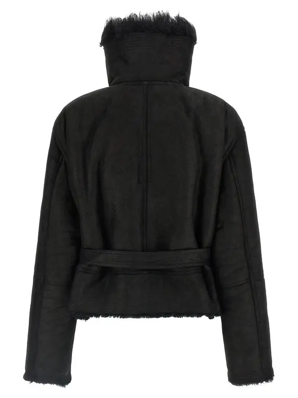 Rick Owens Cropped Shearling Flight Jacket - Black