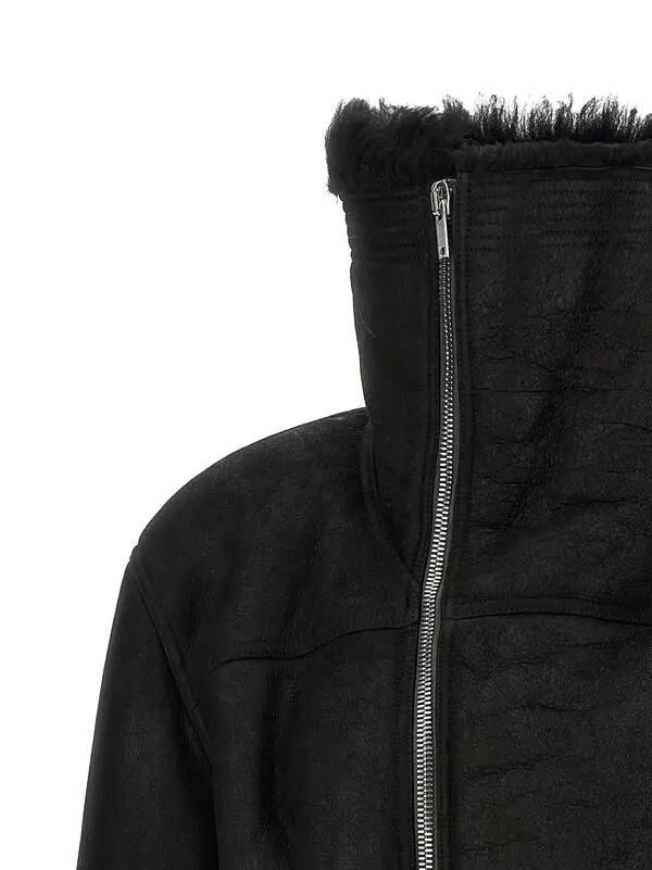 Rick Owens Cropped Shearling Flight Jacket - Black