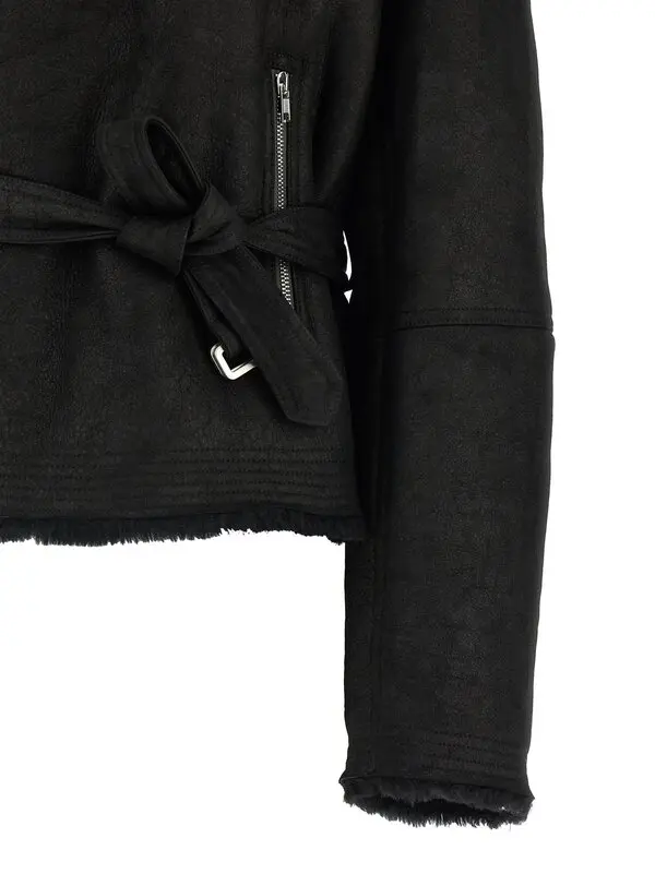 Rick Owens Cropped Shearling Flight Jacket - Black
