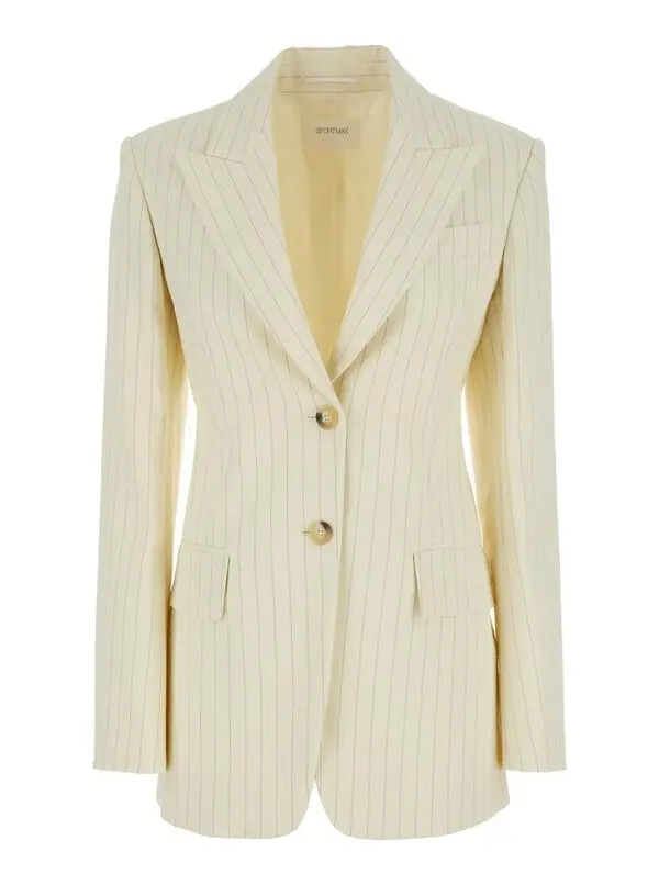 Sportmax Cream White Aversa Single-breasted Striped Blazer In Ramie - Multicolor