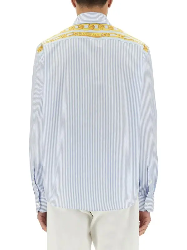 Versace Striped Shirt With Silk Printed Insert - Multicolor