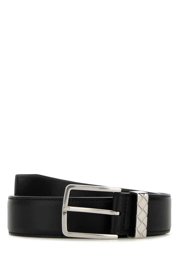 Bottega Veneta Leather Intreccio Loop Belt - Black