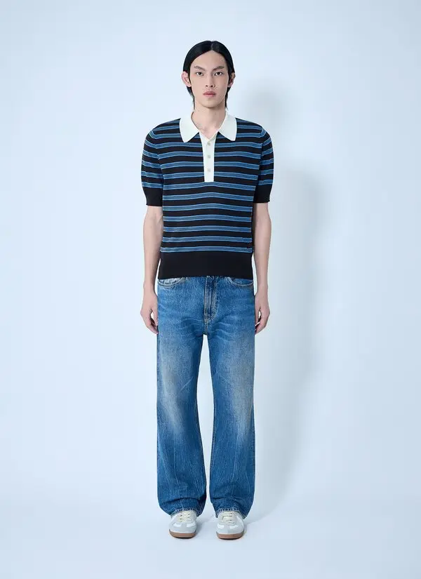 WALES BONNER Striped Knit Polo Shirt