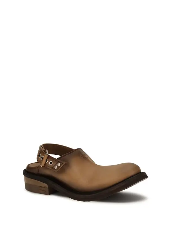 Miu Miu Leather Mules - Brown