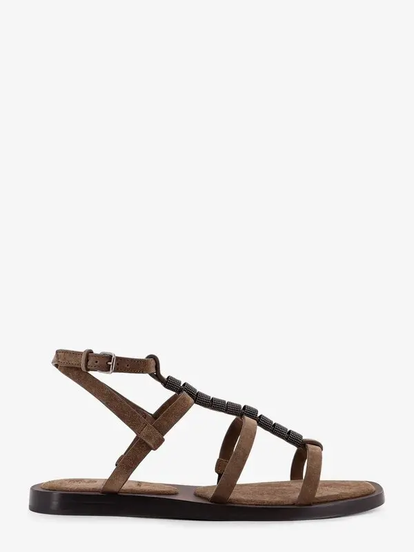 Brunello Cucinelli Suede Sandals With Monili Details - Multicolor
