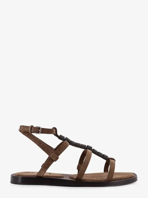Brunello Cucinelli Suede Sandals With Monili Details - Multicolor
