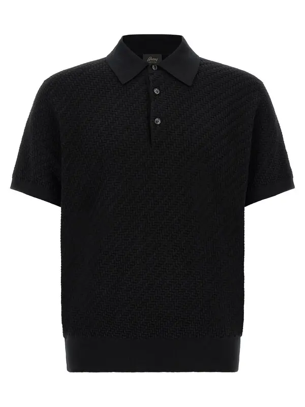 Brioni Trama' Weaving Polo - Black