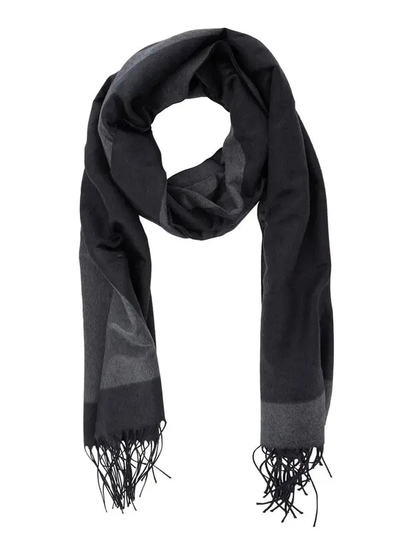 Saint Laurent Grey Scarf With Maxi Logo Lettering And Fringed Hem In Silk - Multicolor