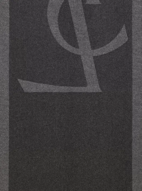 Saint Laurent Grey Scarf With Maxi Logo Lettering And Fringed Hem In Silk - Multicolor