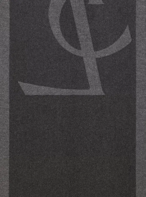 Saint Laurent Grey Scarf With Maxi Logo Lettering And Fringed Hem In Silk - Multicolor
