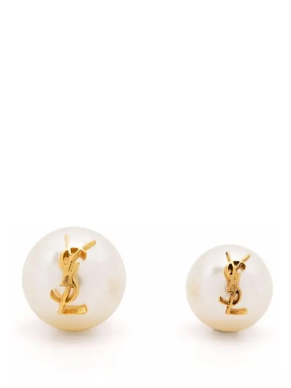 Saint Laurent Asymetrique Perle Earrings - White