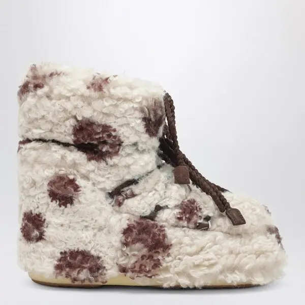 Moon Boot Icon Low Curly Boot With Cow Print - White
