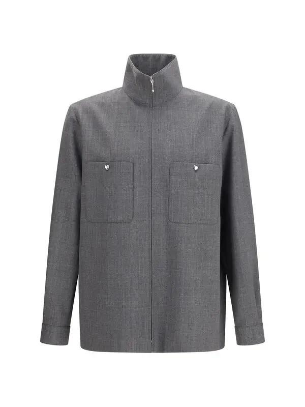 Valentino Garavani Mouliné Wool Shirt Jacket - Gray