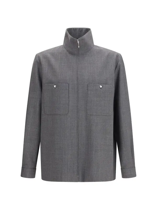 Valentino Garavani Mouliné Wool Shirt Jacket - Gray
