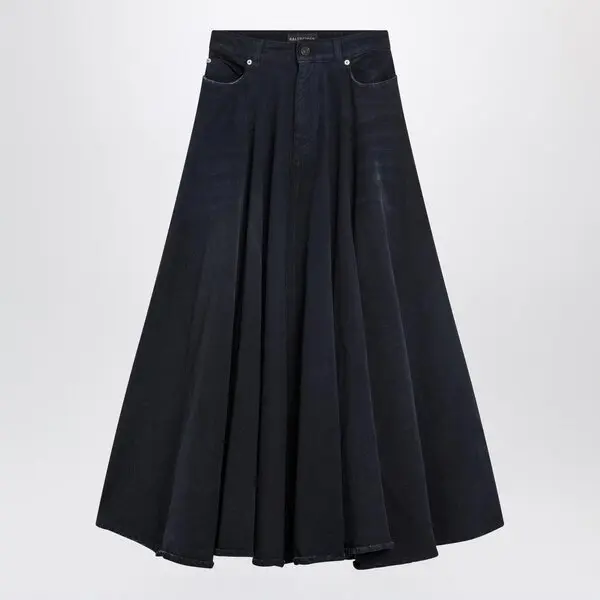 Balenciaga Navy Maxi Godet Denim Skirt - Blue