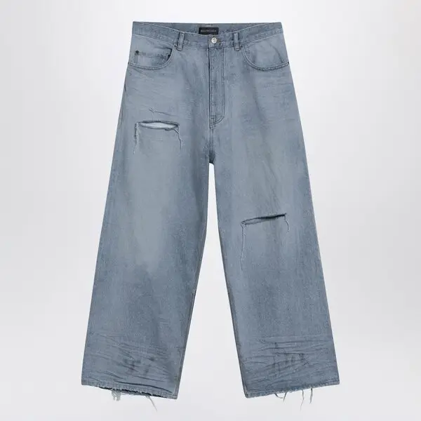 Balenciaga Light Baggy Jeans With Rips - Blue