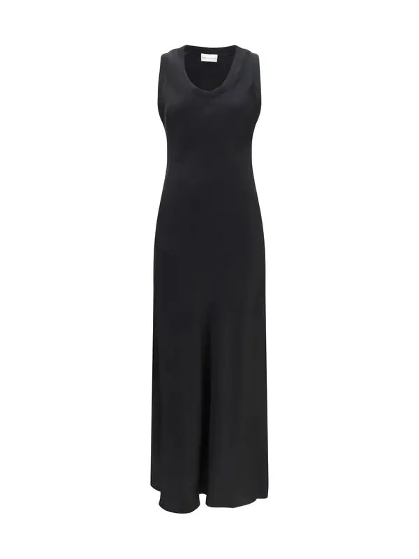 AMI Paris Sleeveless Long Fluid Satin Dress - Black