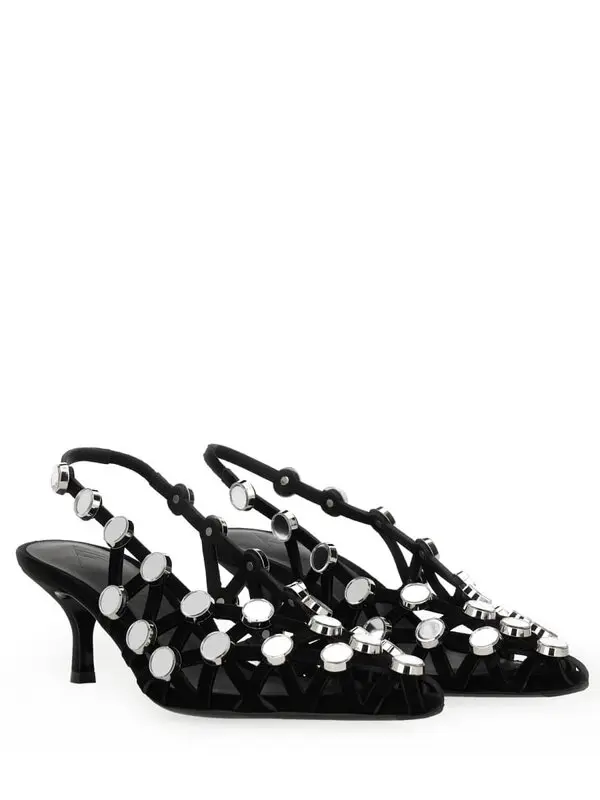 Attico Grid Slingback Shoes - Black