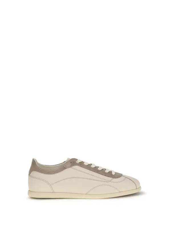 Brunello Cucinelli Leather And Suede Sneakers With Slim Sole - Cream