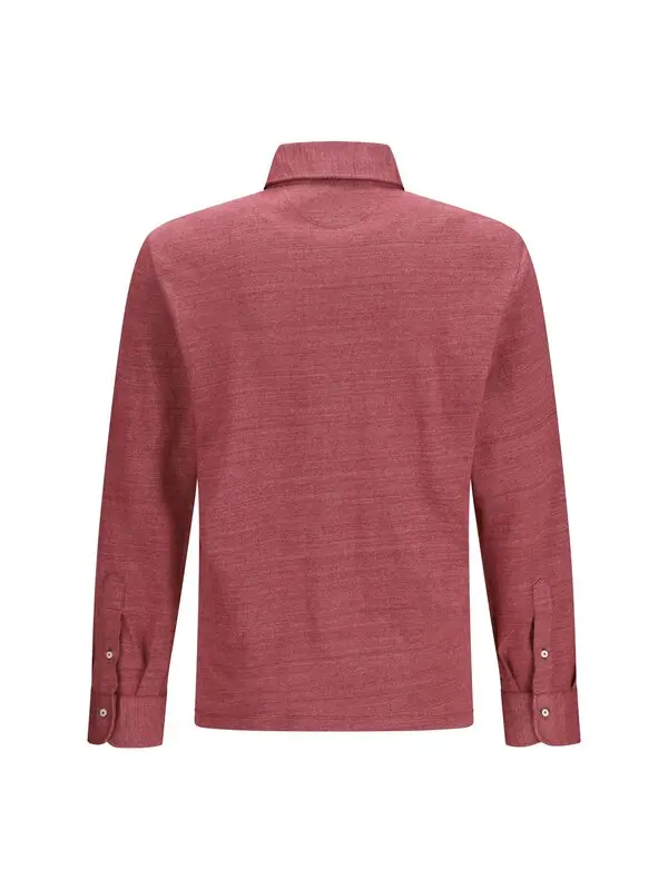 Brunello Cucinelli Long-sleeve Polo In Mélange Linen And Cotton Jersey - Pink