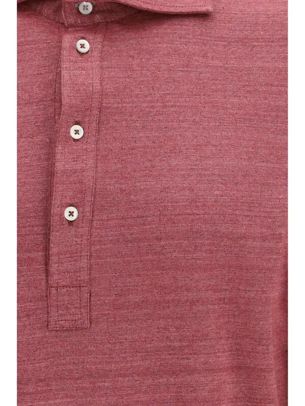 Brunello Cucinelli Long-sleeve Polo In Mélange Linen And Cotton Jersey - Pink