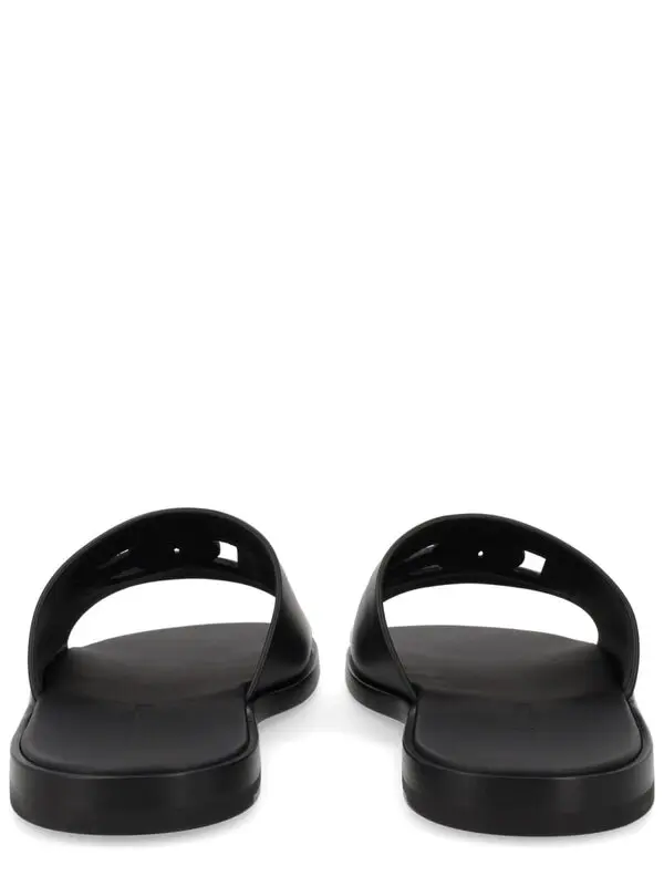 Dolce & Gabbana Leather Logo Slides - Black