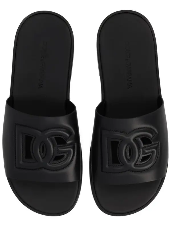Dolce & Gabbana Leather Logo Slides - Black