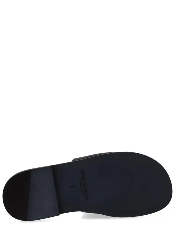 Dolce & Gabbana Leather Logo Slides - Black