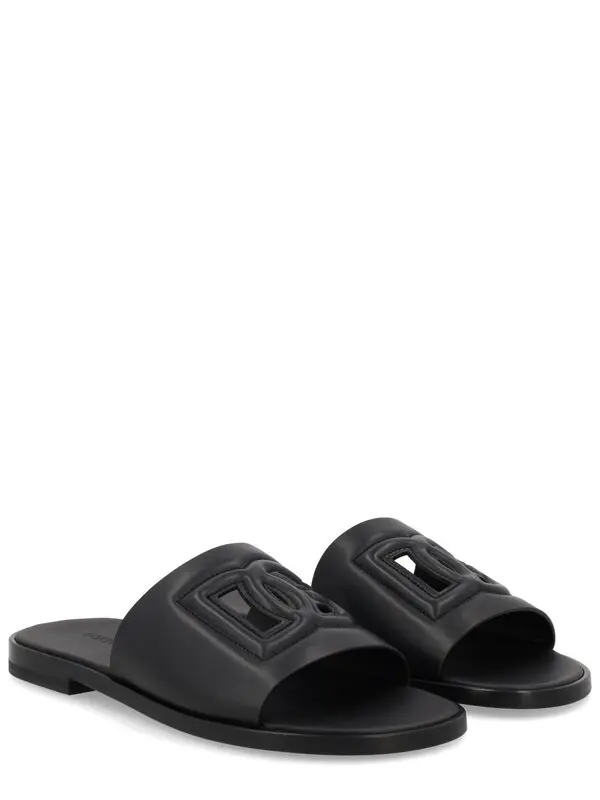Dolce & Gabbana Leather Logo Slides - Black