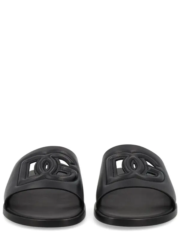 Dolce & Gabbana Leather Logo Slides - Black