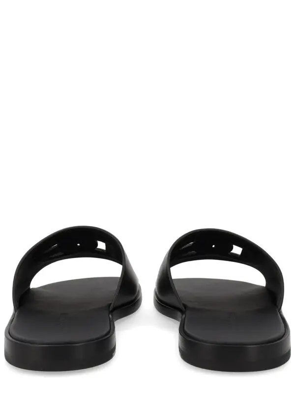 Dolce & Gabbana Leather Logo Slides - Black
