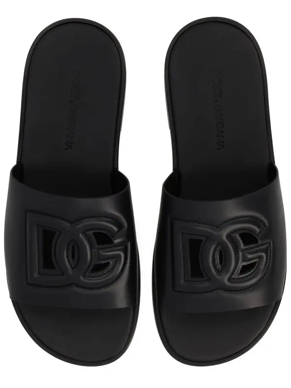 Dolce & Gabbana Leather Logo Slides - Black