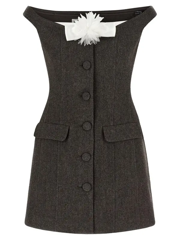 SELF-PORTRAIT Bardot Neckline Dress - Brown