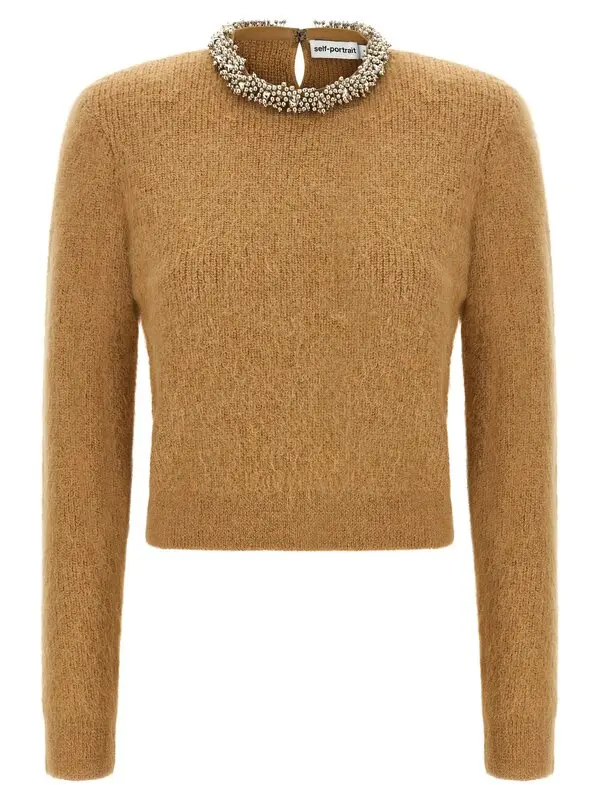 SELF-PORTRAIT Sweater With Jewel Embroidery - Brown