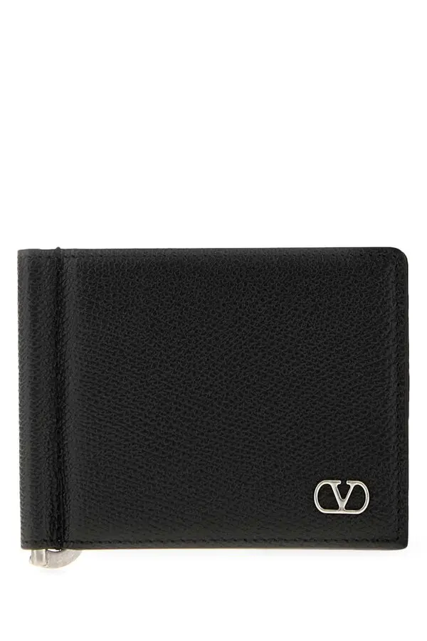Valentino Garavani Black Leather Card Holder - Orange