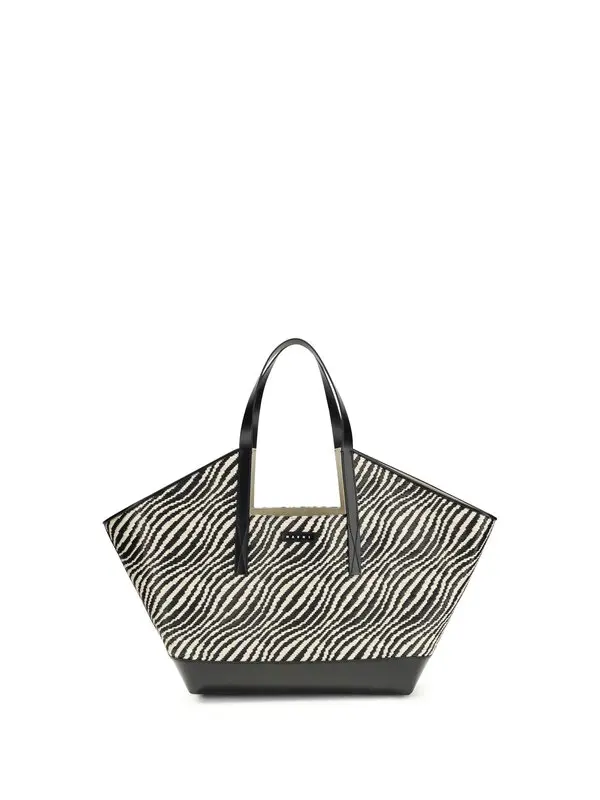 Marni Raffia Effect Fabric Tote Bag - Black