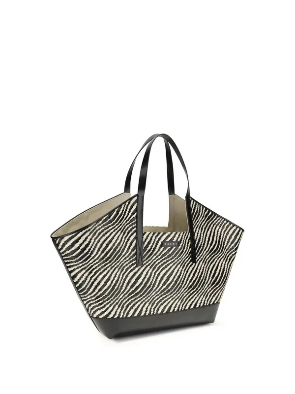 Marni Raffia Effect Fabric Tote Bag - Black