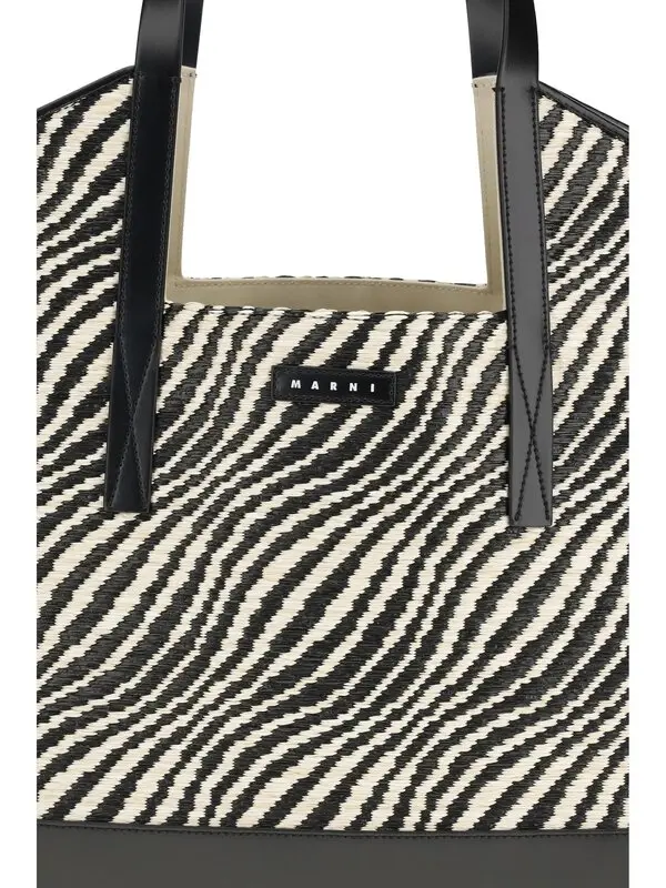 Marni Raffia Effect Fabric Tote Bag - Black