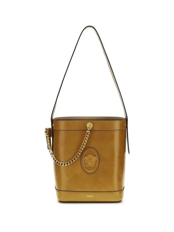 Versace Small Leather Pivot Bucket Bag - Brown