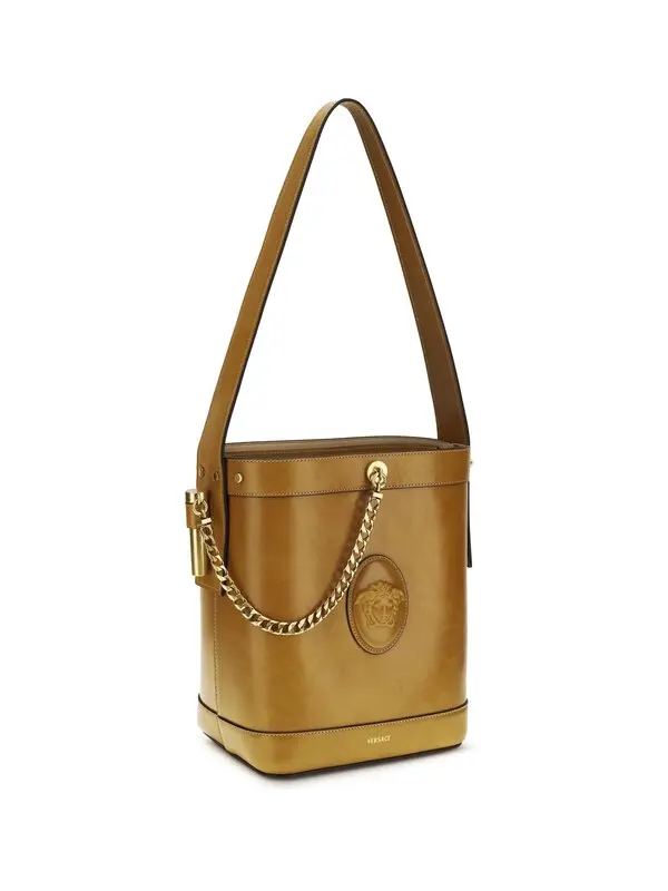 Versace Small Leather Pivot Bucket Bag - Brown