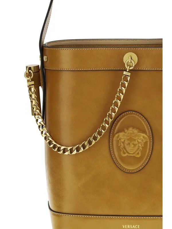 Versace Small Leather Pivot Bucket Bag - Brown
