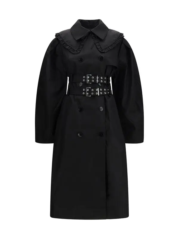 GANNI Belted Double-breasted Trench Coat - Black