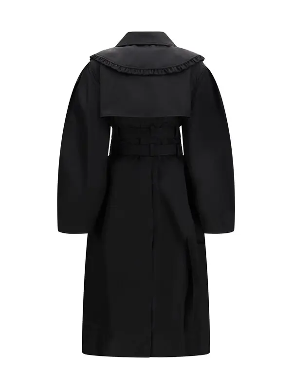 GANNI Belted Double-breasted Trench Coat - Black