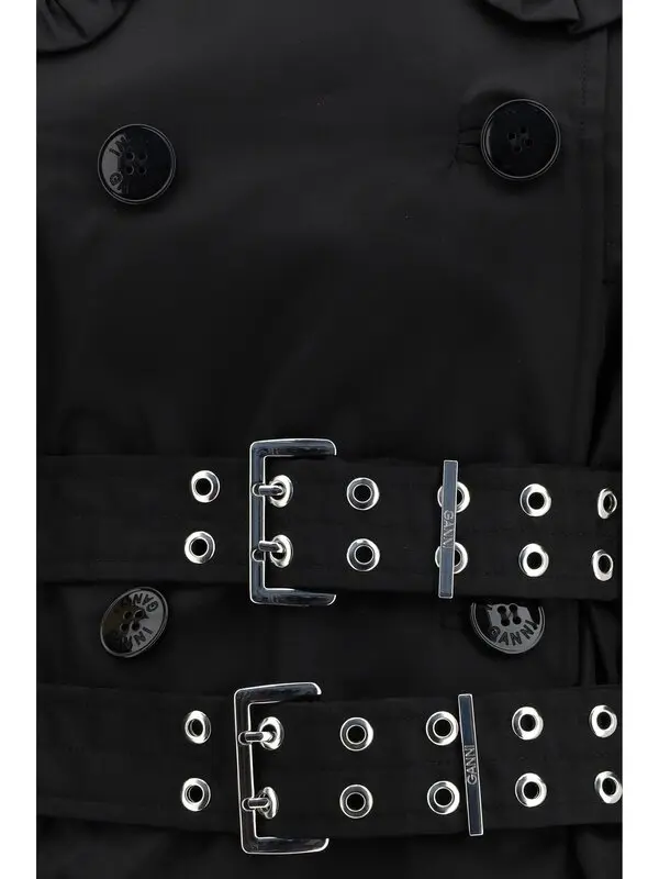 GANNI Belted Double-breasted Trench Coat - Black
