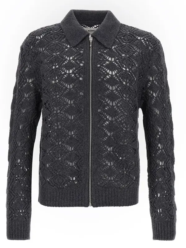 JIL SANDER Openwork Wool Cardigan - Gray